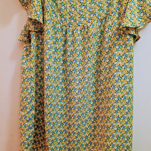 LOFT | Tops | Loft Floral Ruffle Sleeve Blouse Yellow And Blue | Poshmark